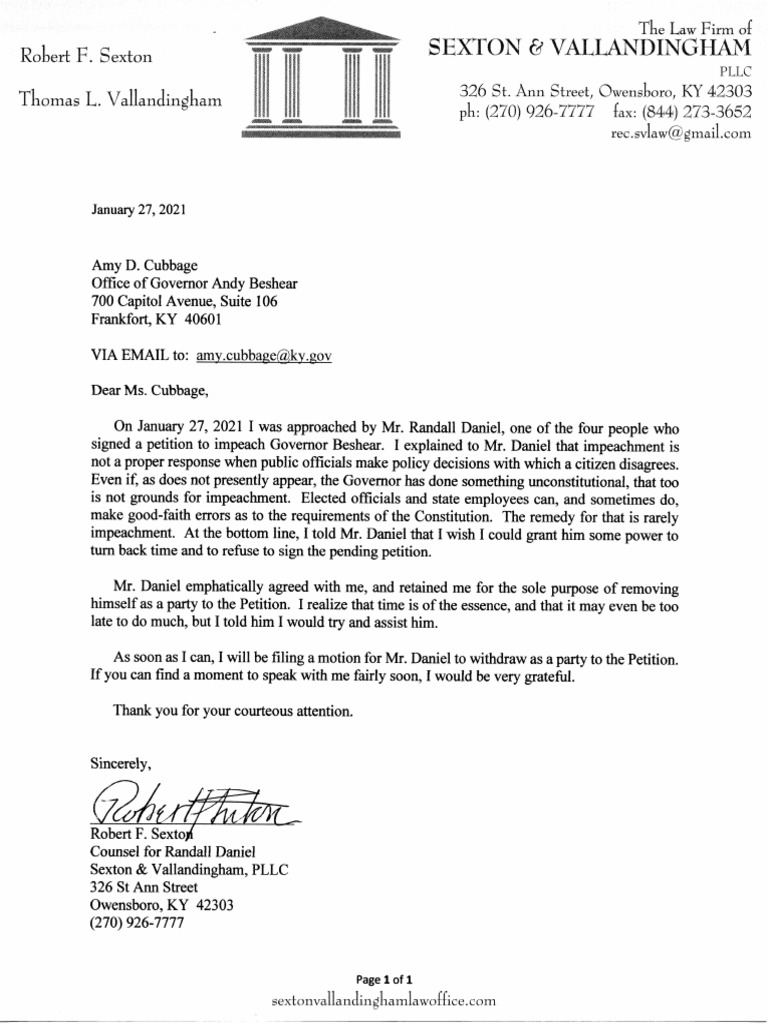 Letter To Amy Cubbage, Re Randall Daniel 2021.01.27 | PDF