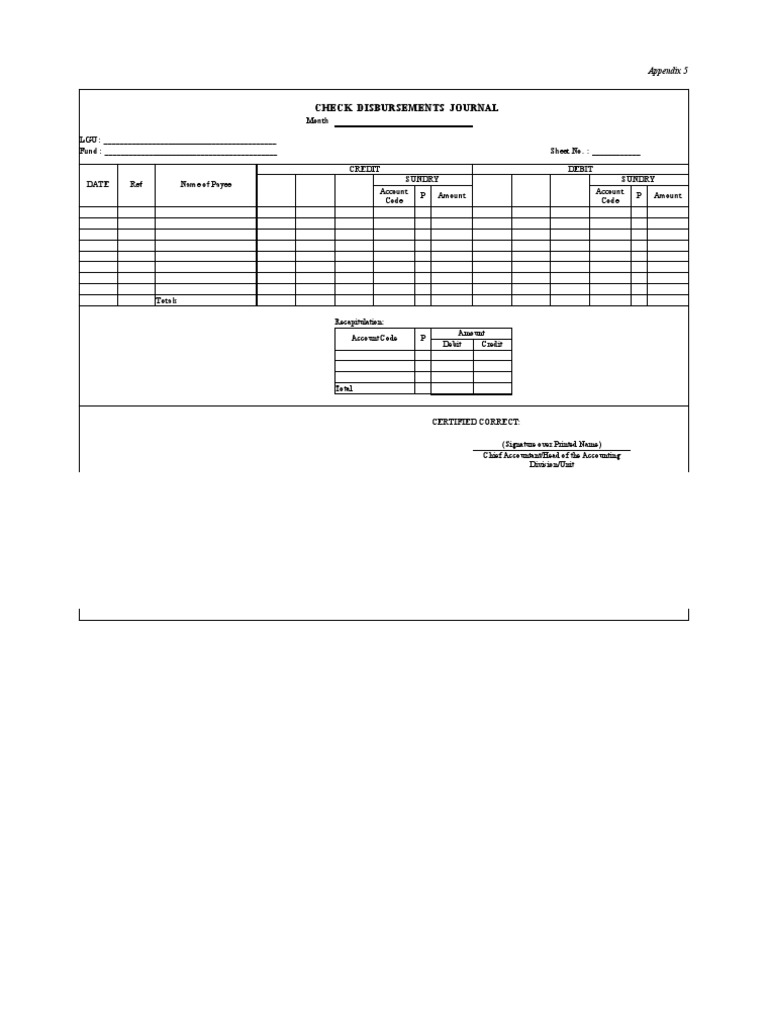 Check Disbursement Journal Format | PDF