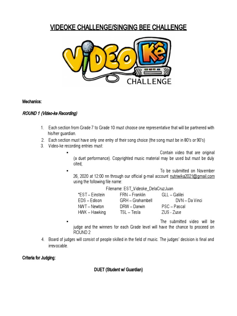 Videoke Challenge/Singing Bee Challenge | PDF | Singing | Sound