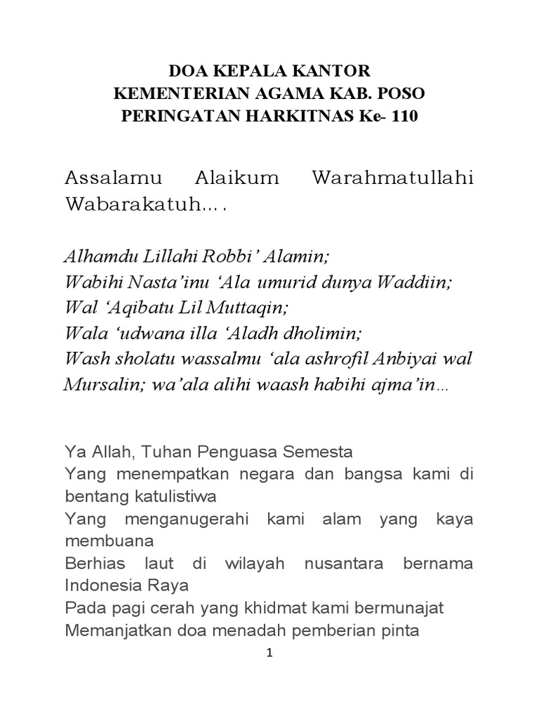 Doa Harkitnas Kandep | PDF