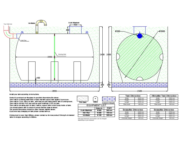 10m3 Septic Tank Drawing and Embedding Instructions | PDF | Length ...