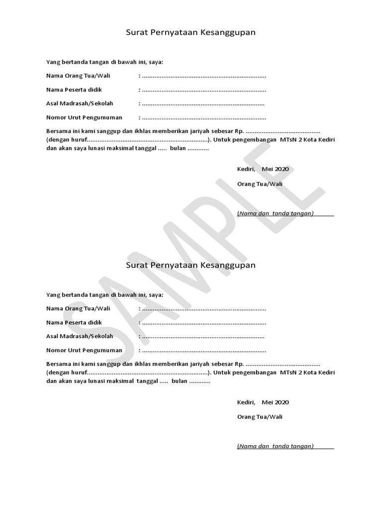 Surat Pernyataan Kesanggupan | PDF