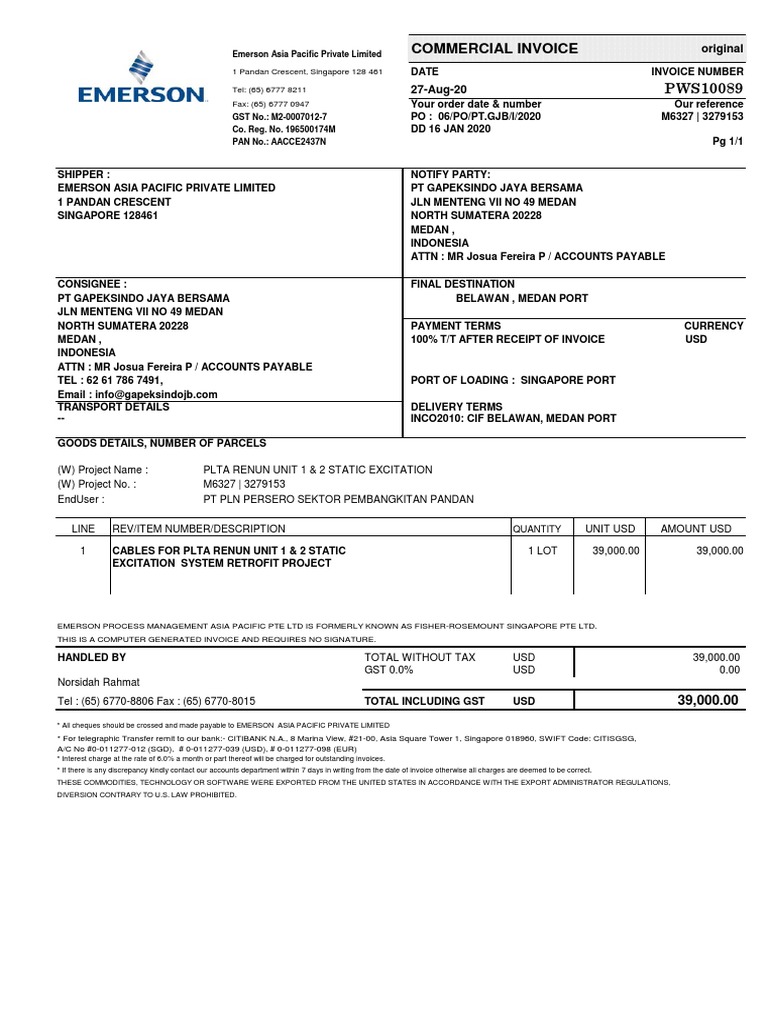 M6327 CI PWS10089 PLTA Renun CABLES | PDF | Accounts Payable | Invoice