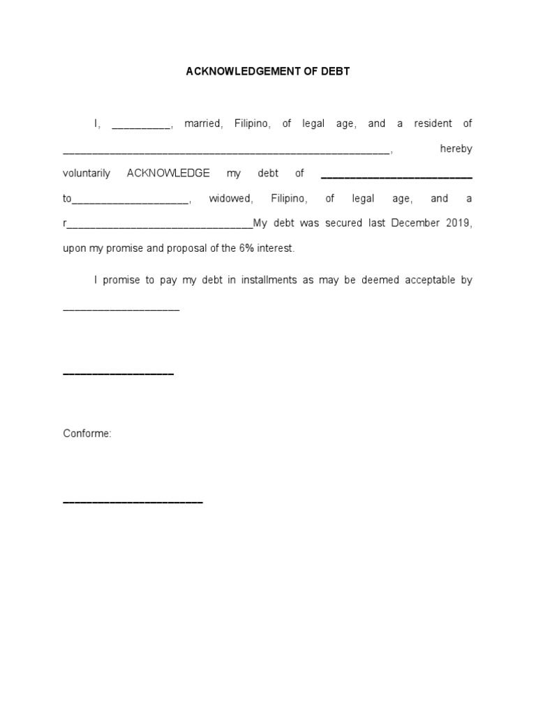 Debt Acknowledgment Agreement Template | PDF | Law | Finance & Money ...