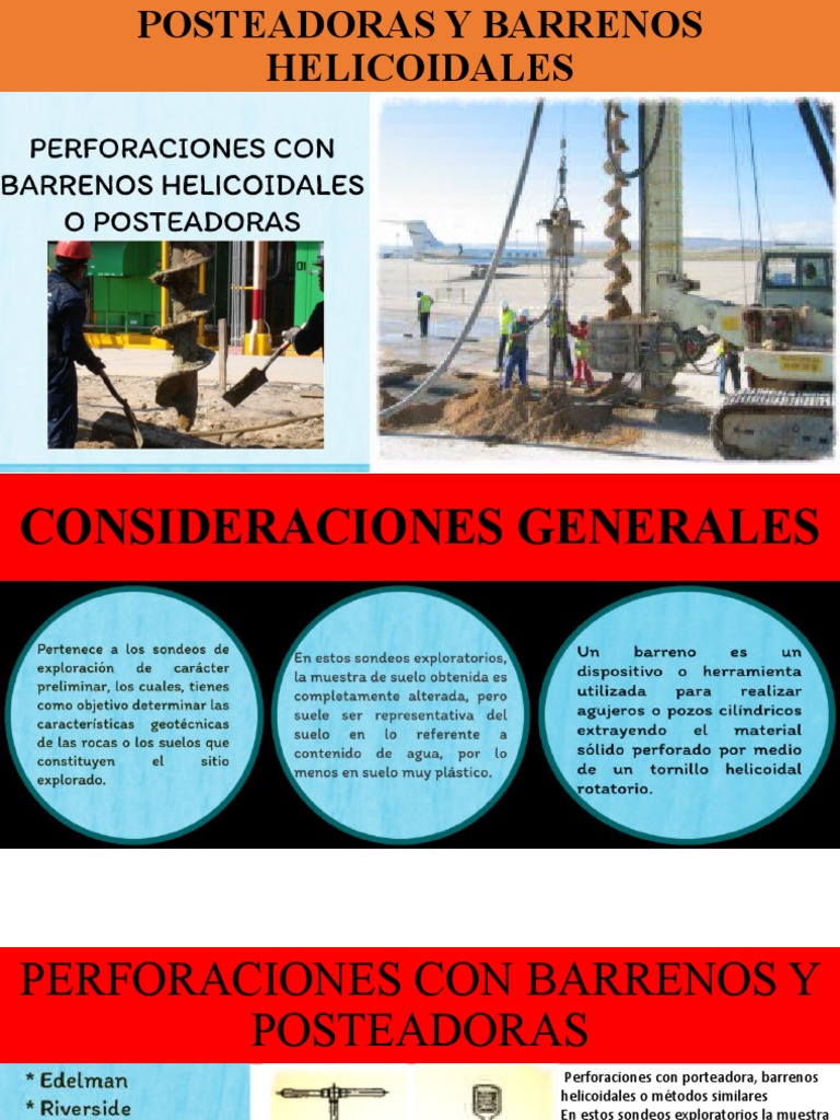 Perforaciones con barrenos y posteadoras helicoidales: consideraciones ...