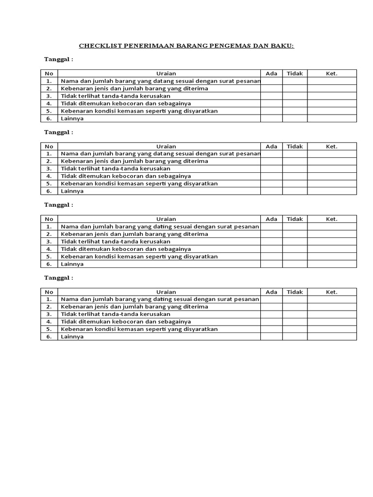 Checklist Penerimaan Barang Baku | PDF | Hukum