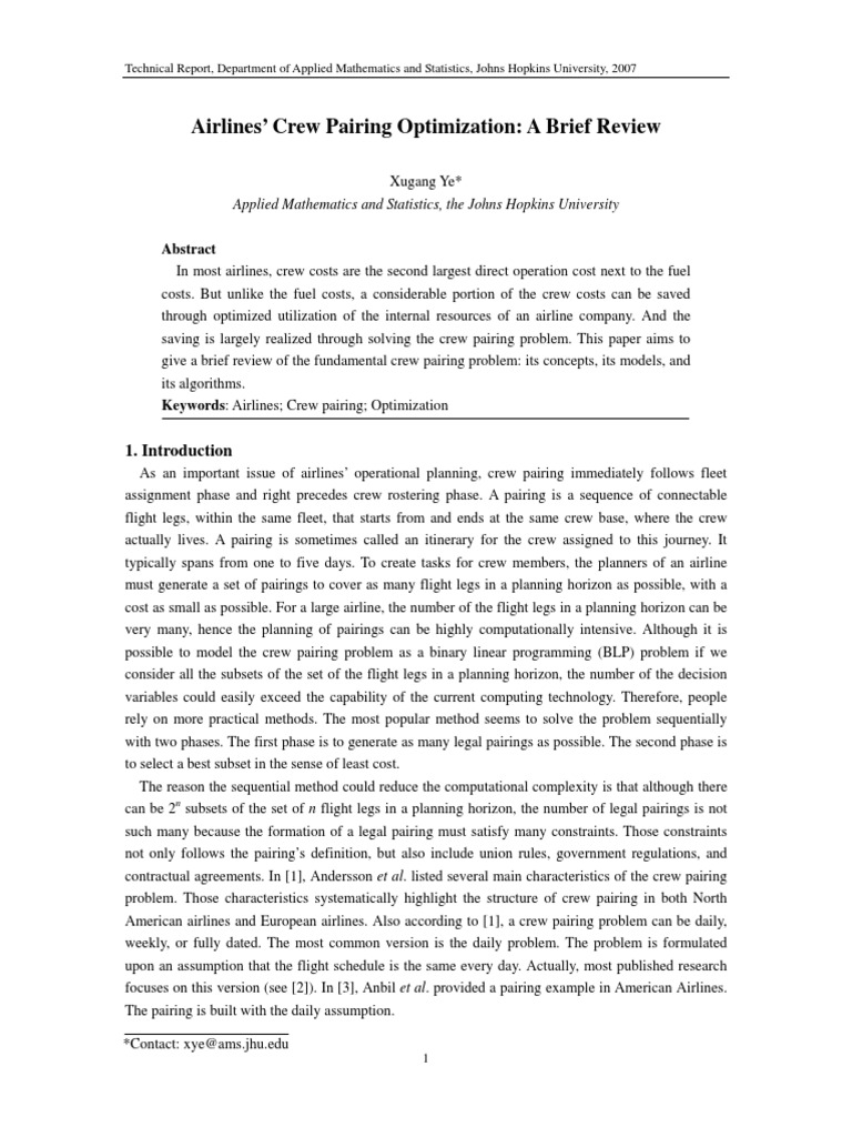 Airlines' Crew Pairing Optimization Review | PDF | Technology & Engineering