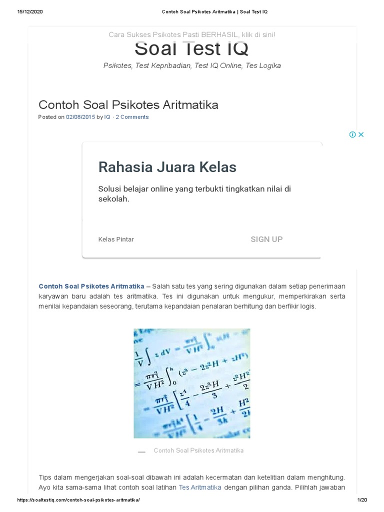 Contoh Soal Psikotes Aritmatika - Soal Test IQ | PDF
