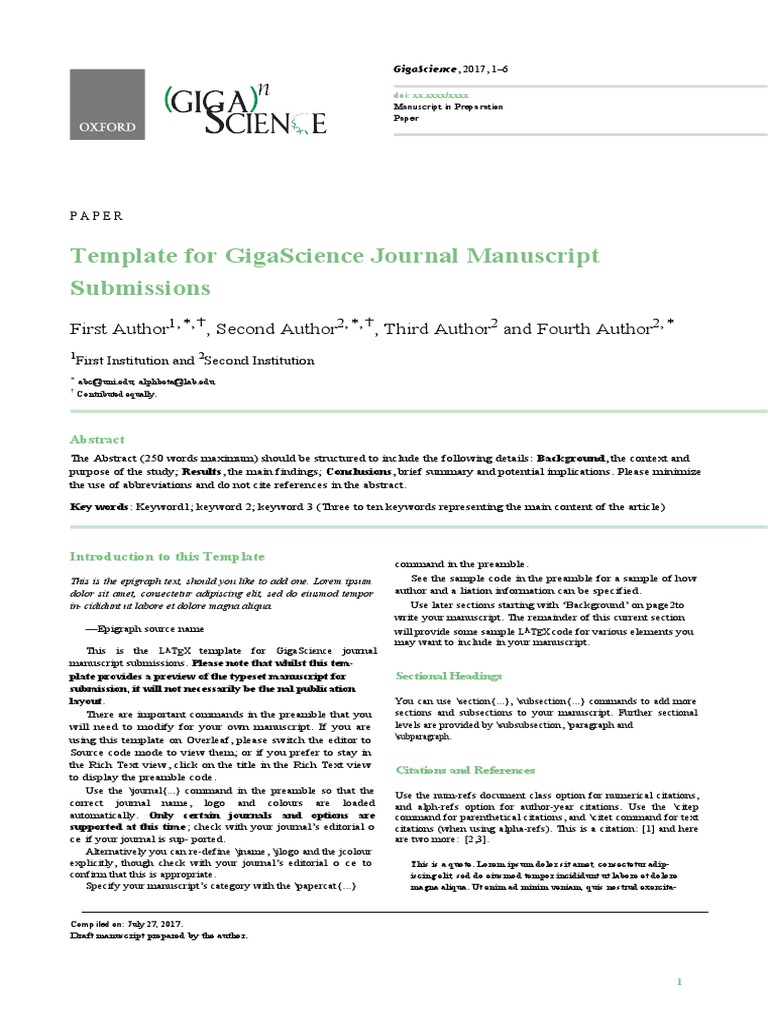 Template For Gigascience Journal Manuscript Submissions | PDF | Digital ...