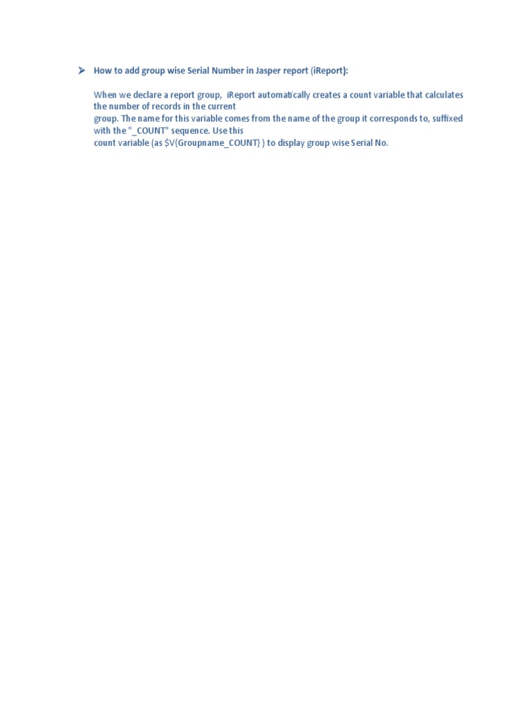 Group Wise Serial Number in Jasper | PDF