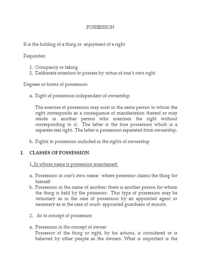 I. Classes of Possession | PDF | Possession (Law) | Leasehold Estate