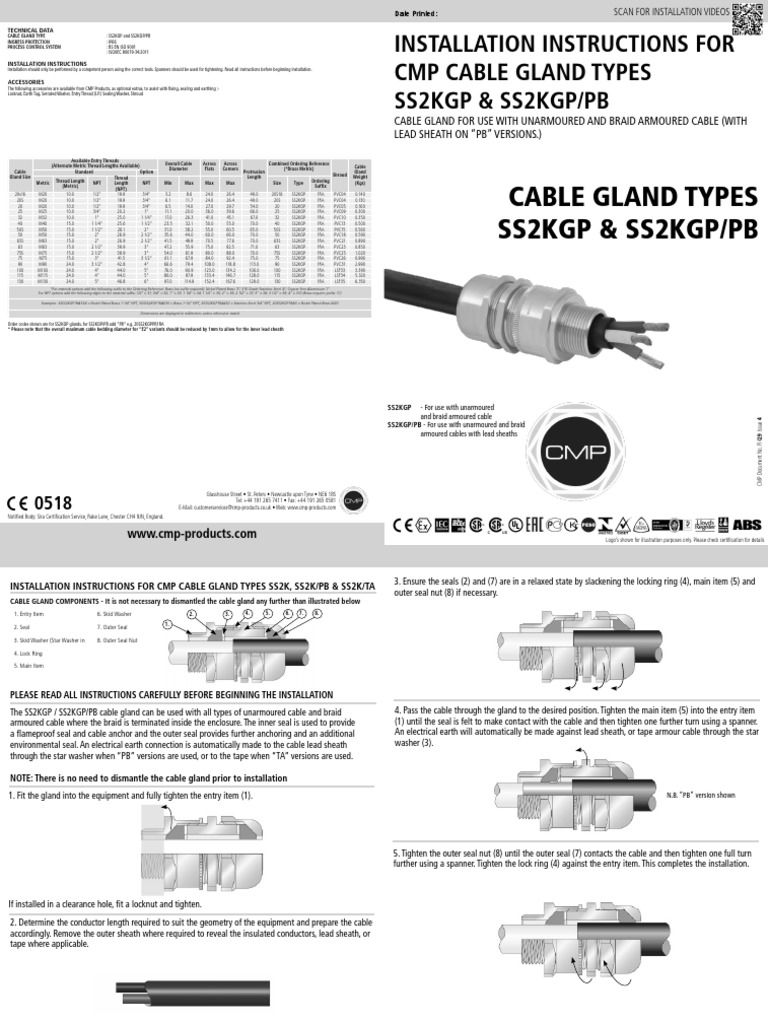 Installation Instructions For CMP Cable Gland Types Ss2Kgp & Ss2Kgp/Pb ...