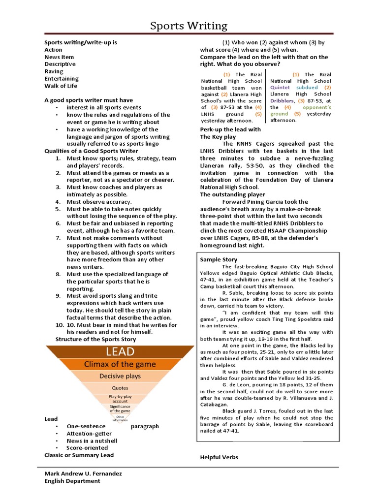 Sports Writing | PDF | Ball Games | Sports