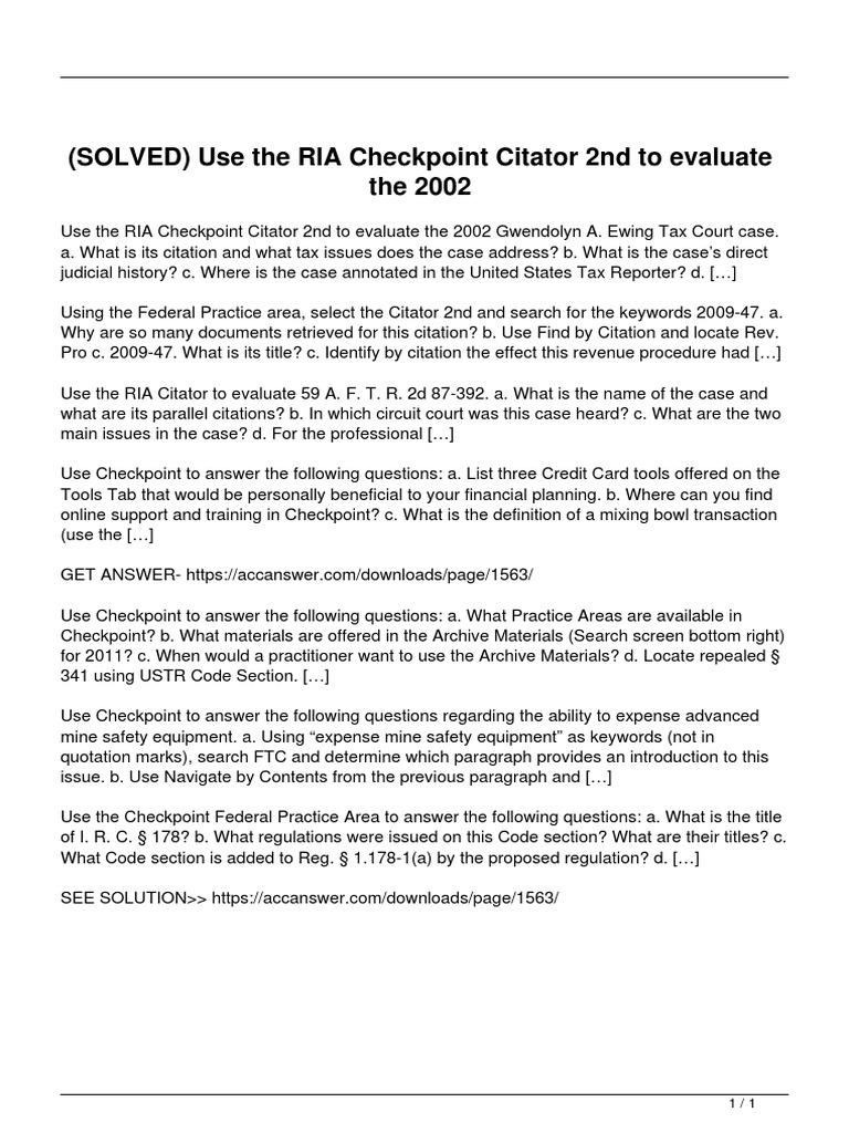 Solved Use The Ria Checkpoint Citator 2nd To Evaluate The 2002 | PDF | Government | Business