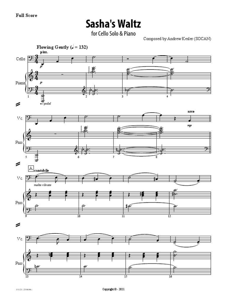 Sasha's Waltz - Solo Cello & Piano | PDF | Musical Compositions ...