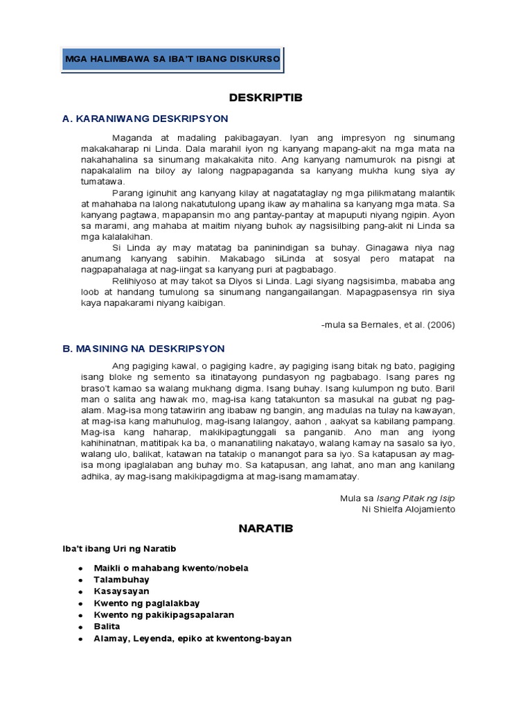 Mga Halimbawa Sa Diskurso | PDF