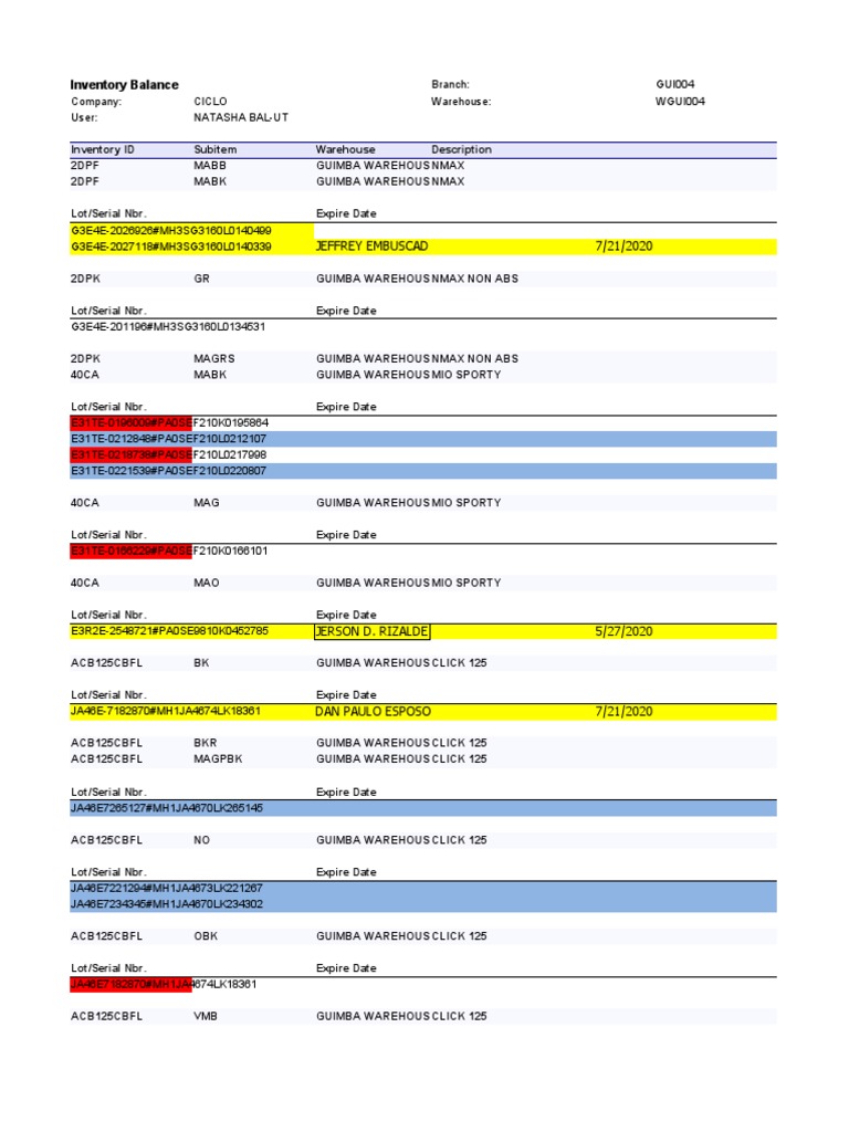 CICLO Inventory Balance Report | PDF