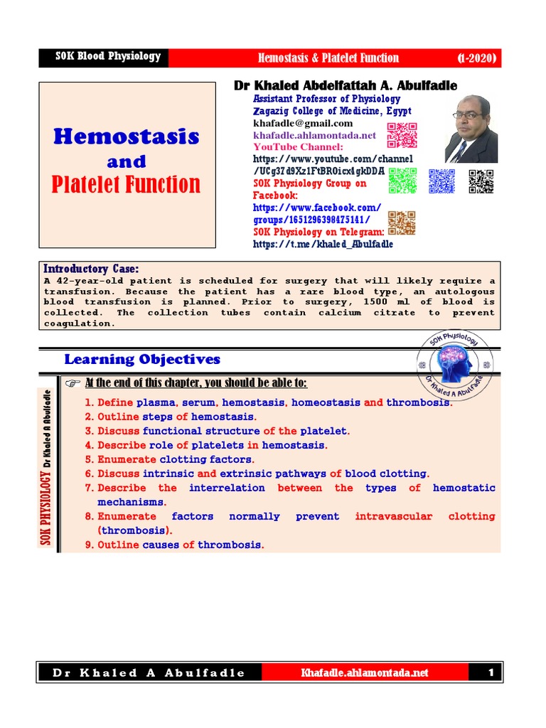 Hemostasis and Platelet Function | PDF | Coagulation | Platelet