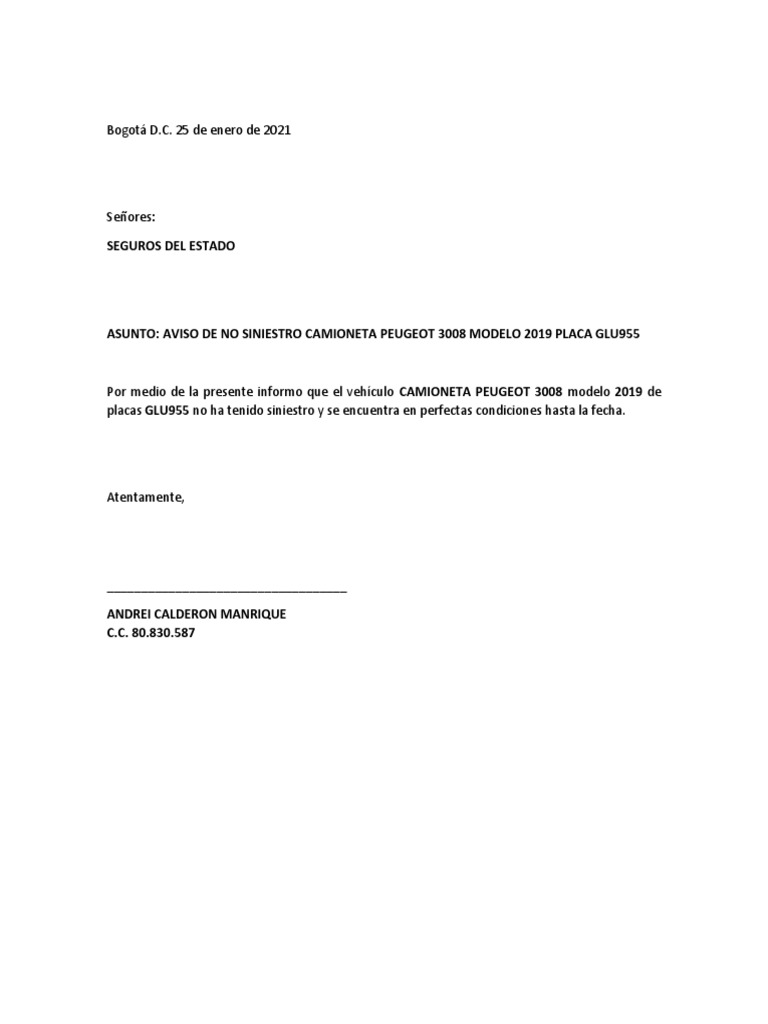 Carta de No Siniestro | PDF