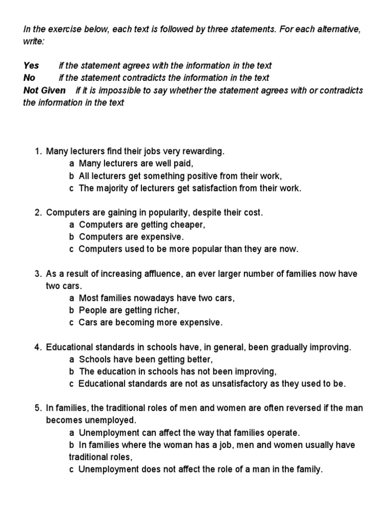 Yes/ No/ Not Given Worksheet | PDF | Business | Nature