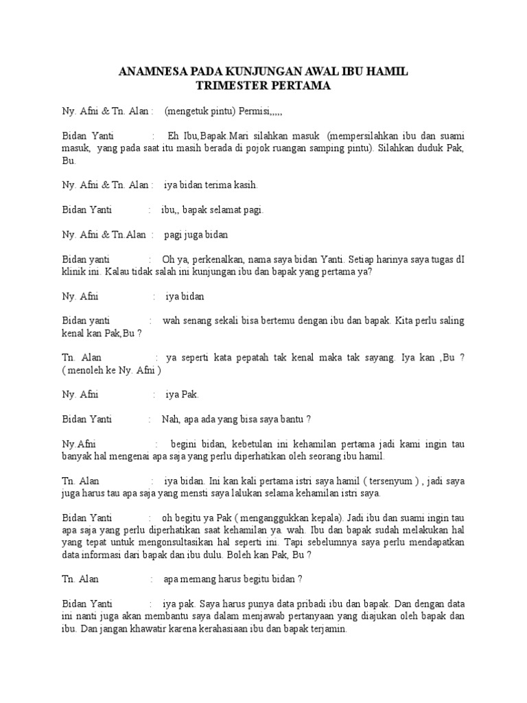 Anamnesa Pada Kunjungan Awal Ibu Hamil Trimester | PDF