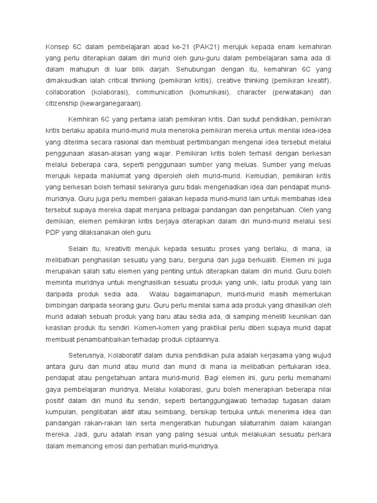 Konsep 6C Dalam Pembelajaran Abad Ke | PDF | Kesehatan Holistik | Sains ...