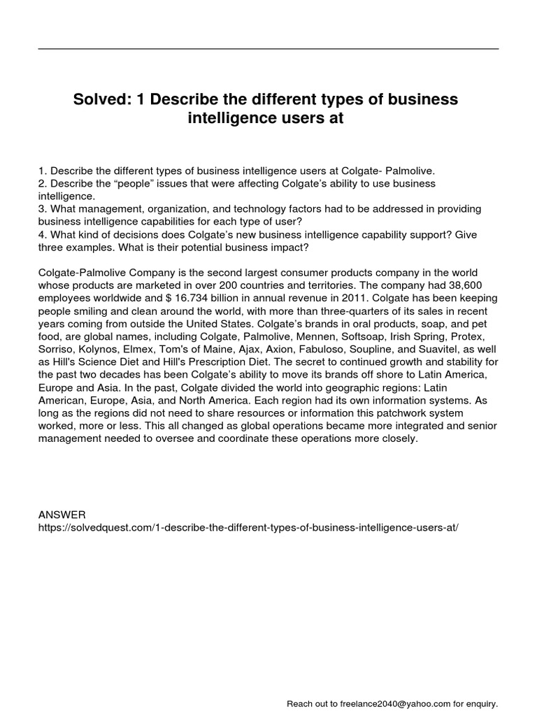 1 Describe The Different Types of Business Intelligence Users at | PDF ...