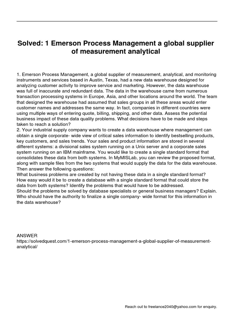 1 Emerson Process Management A Global Supplier of Measurement ...