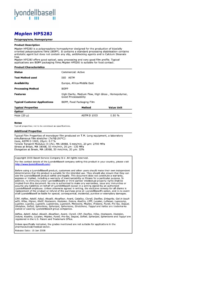 Moplen HP528J | PDF