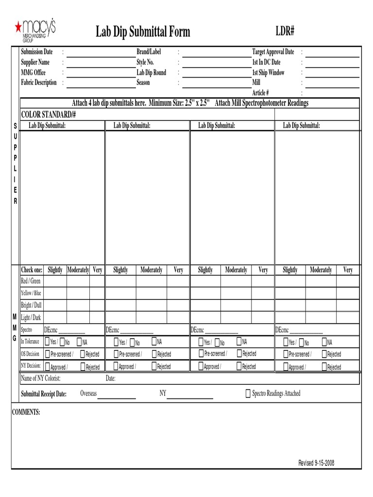 Lab Dip Submittal Form | PDF | Vision | Light