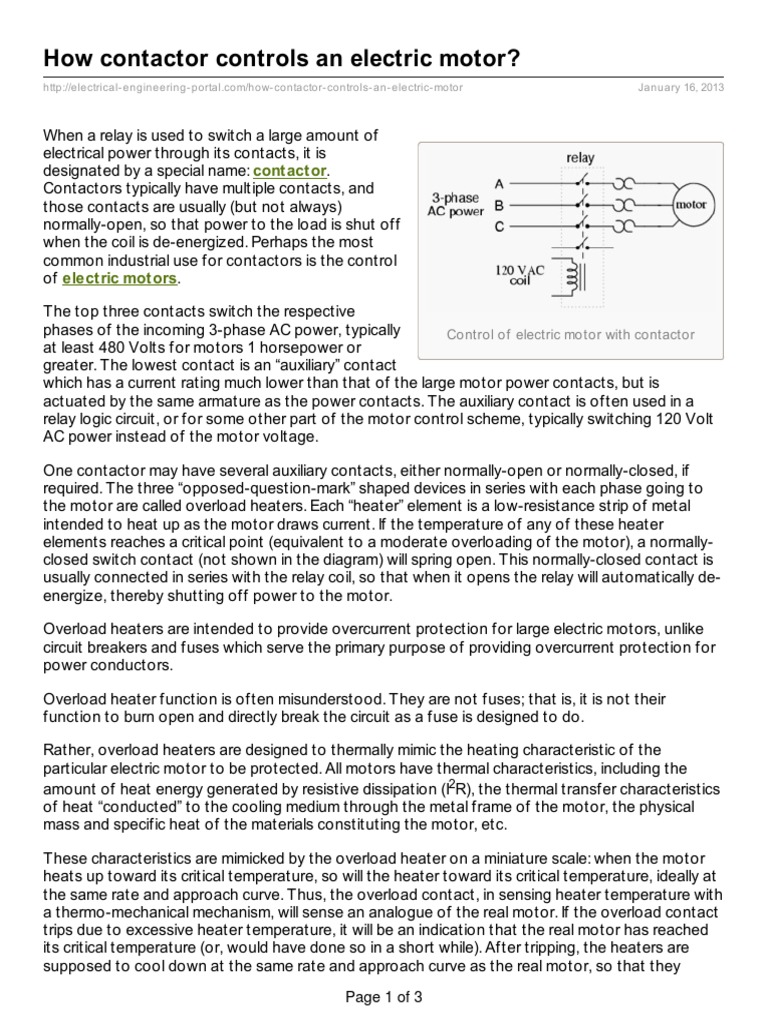 How Contactor Controls An Electric Motor Pdf Relay Electric Motor