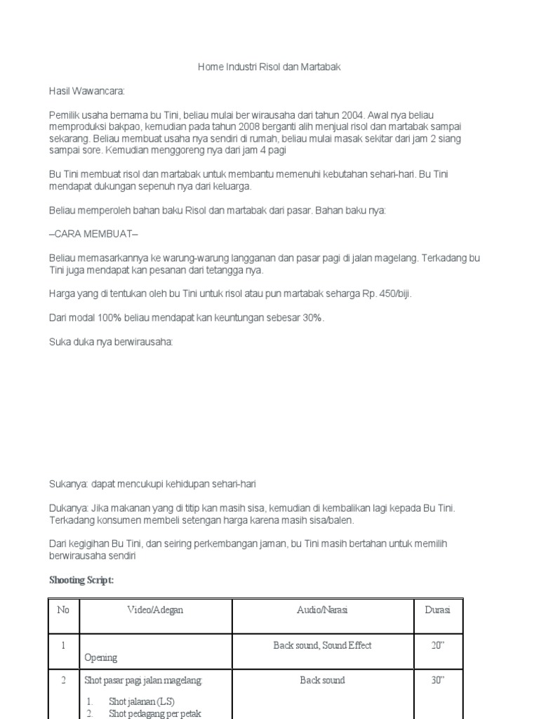 Storyboard Iklan Risol dan Martabak | PDF | Memasak, Makanan, & Anggur