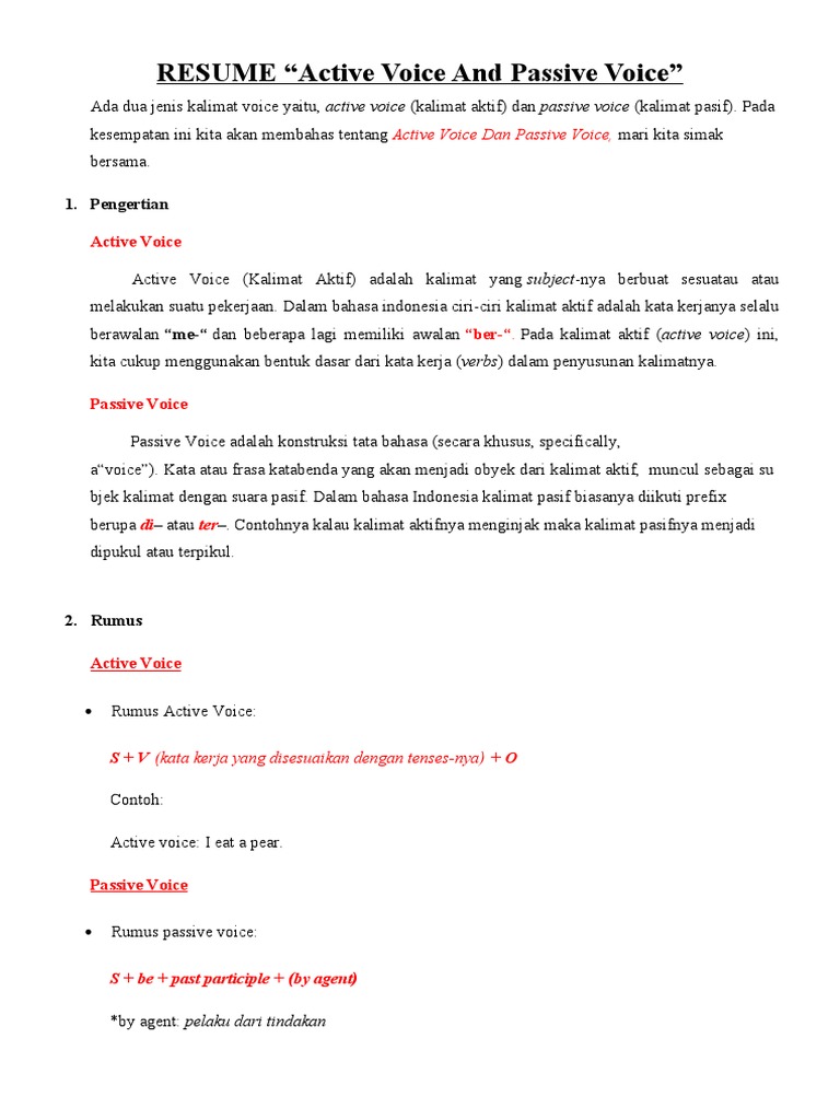 KE - 3 Resume Active Voice and Passive Voice | PDF