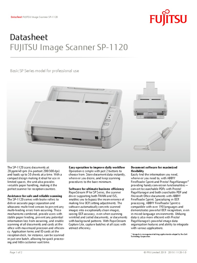 Datasheet: FUJITSU Image Scanner SP-1120 | PDF | Image Scanner ...