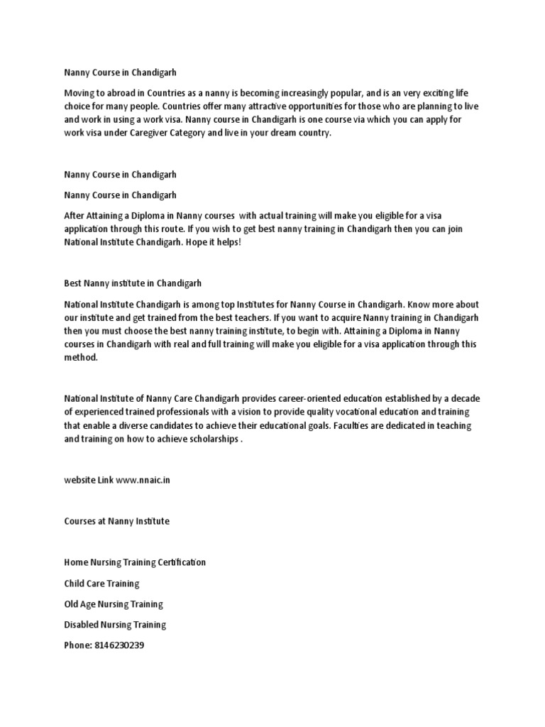 Nanny Course in Chandigarh | PDF | Nanny | Child Care