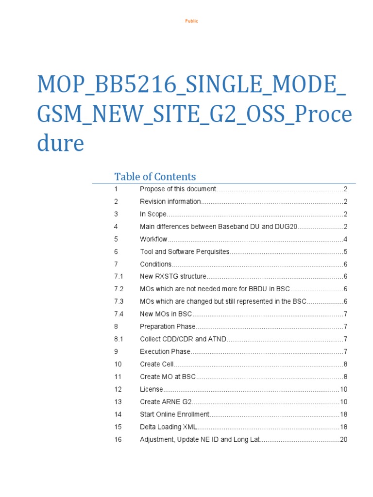 Mop Bb5216 Single GSM New Site g2 Oss Procedure | PDF | Application ...