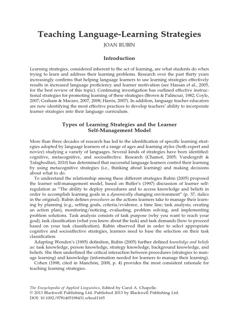 Teaching Language-Learning Strategies | PDF | Second Language ...