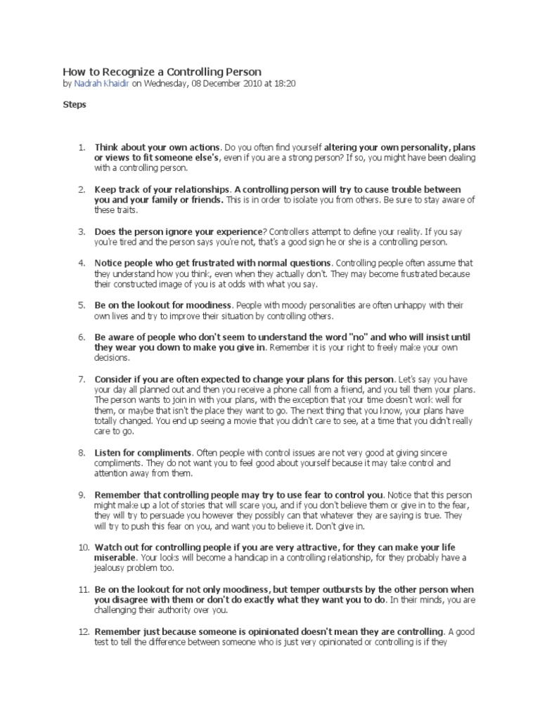 How To Recognize A Controlling Person | PDF | Attention | Cognition