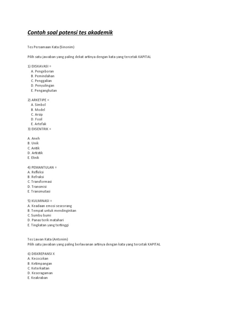 Contoh Soal Potensi Tes Akademik | PDF