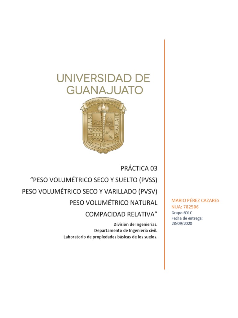 Práctica 3 Suelos PVSS PVSV | PDF | Volumen | Suelo