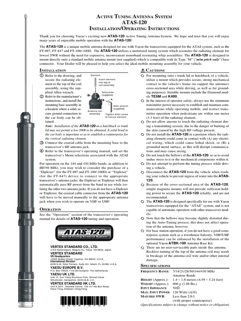 A T A S ATAS-120 I /O I: Ctive Uning Ntenna Ystem | PDF | Antenna ...