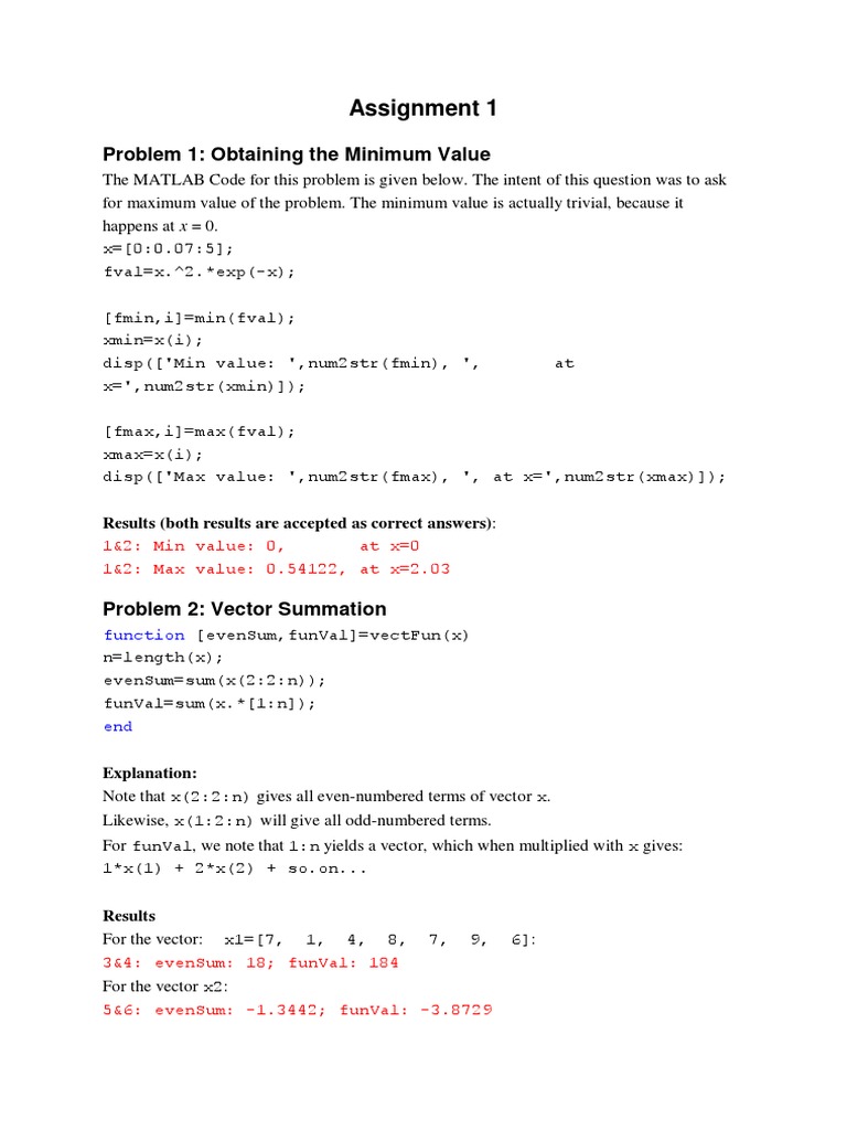 Assignment 1: Problem 1: Obtaining The Minimum Value | PDF | Algorithms | Mathematical Objects