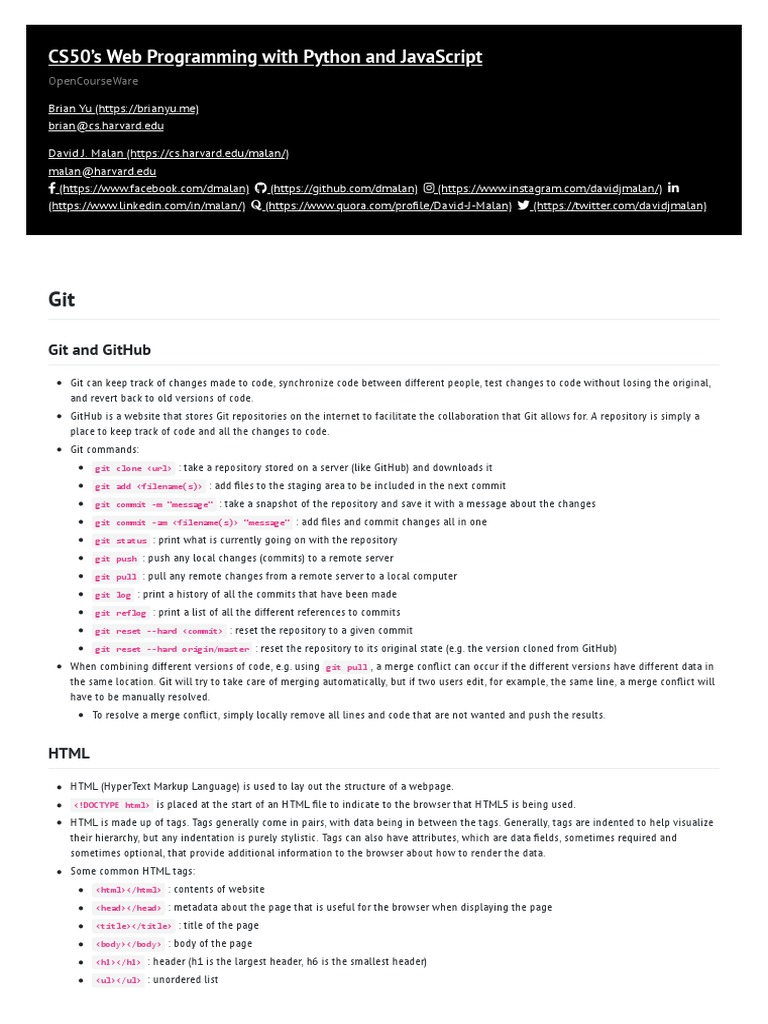 Git - CS50's Web Programming With Python and JavaScript | PDF | Html ... Git - CS50's Web Programming With Python and JavaScript | PDF | Html ...