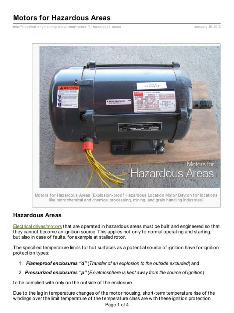 Explosion-Proof Motors for Hazardous Areas | PDF | Electric Motor ...