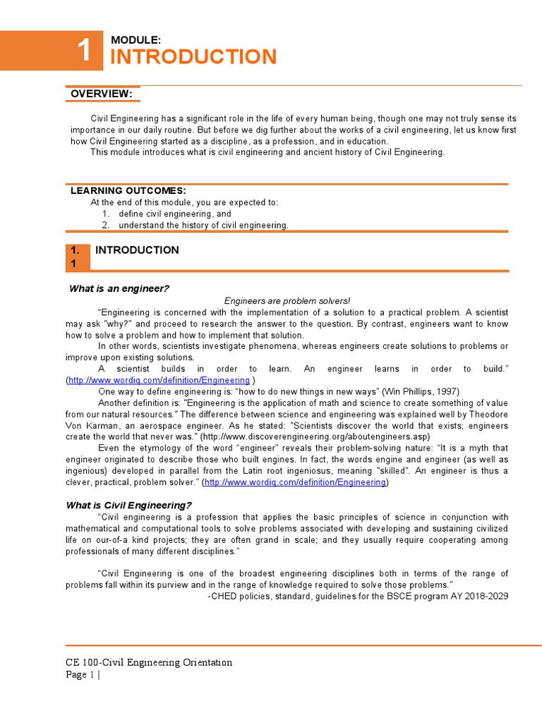 CE Orientation Intro | PDF | Engineering | Civil Engineering