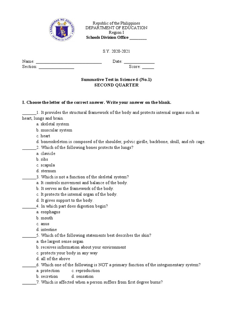 SUMMATIVE-TEST Grade 6 q2 Week 1 | PDF | Gastrointestinal Tract | Digestion