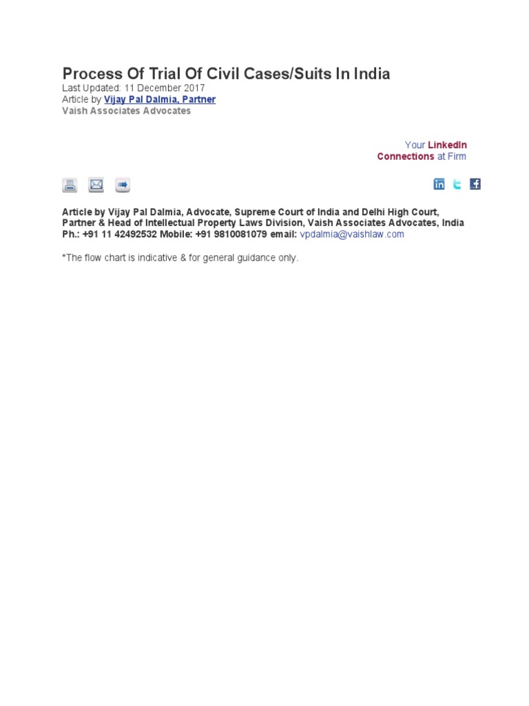 Process of Trial of Civil Cases/Suits in India: Vijay Pal Dalmia ...