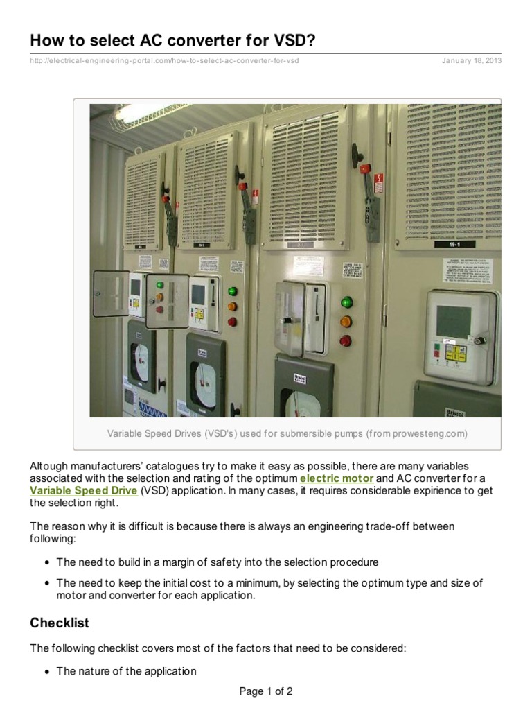 How To Select AC Converter For VSD?: Checklist | PDF | Electric Motor ...