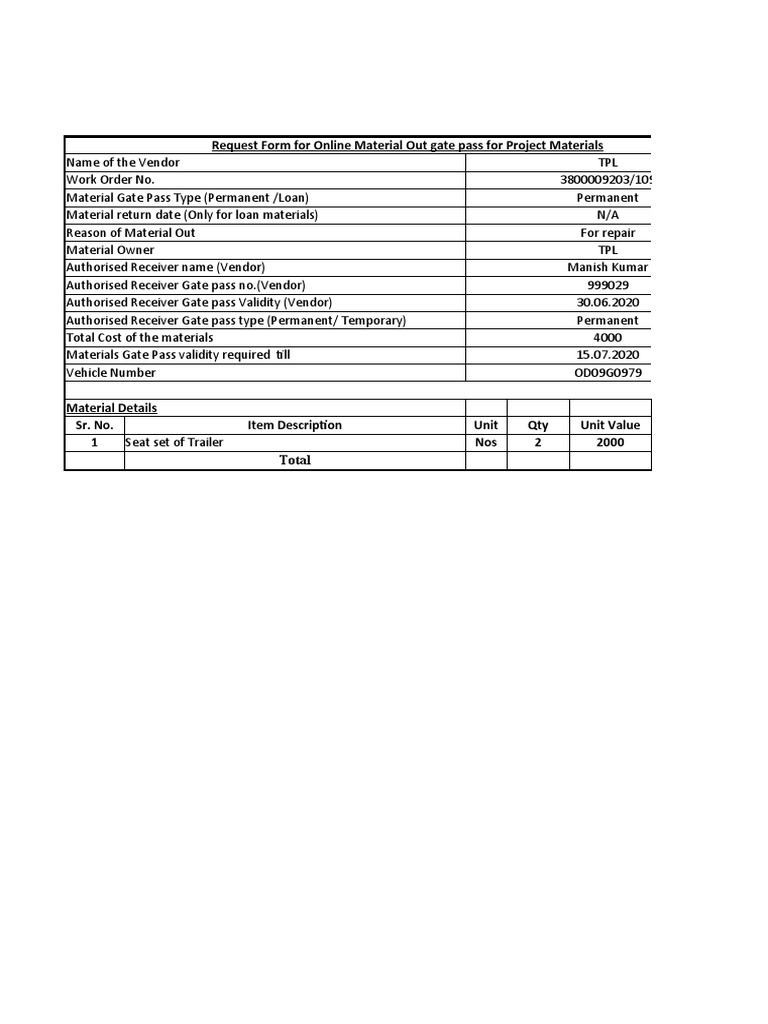 Material Out Gate Pass 05.06.2020 | PDF