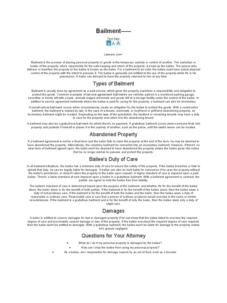 Types of Bailment | PDF | World Trade Organization | Duty Of Care